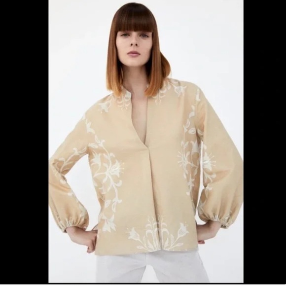 Zara | Tops | Zara Printed Linen Blend Top | Poshmark